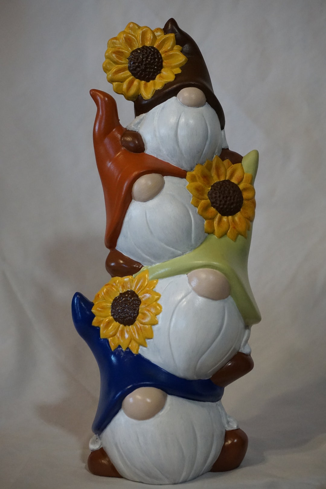 Stack of Gnomes With Sunflowers, Home Decor, Summer Decor, Hand Painted ...