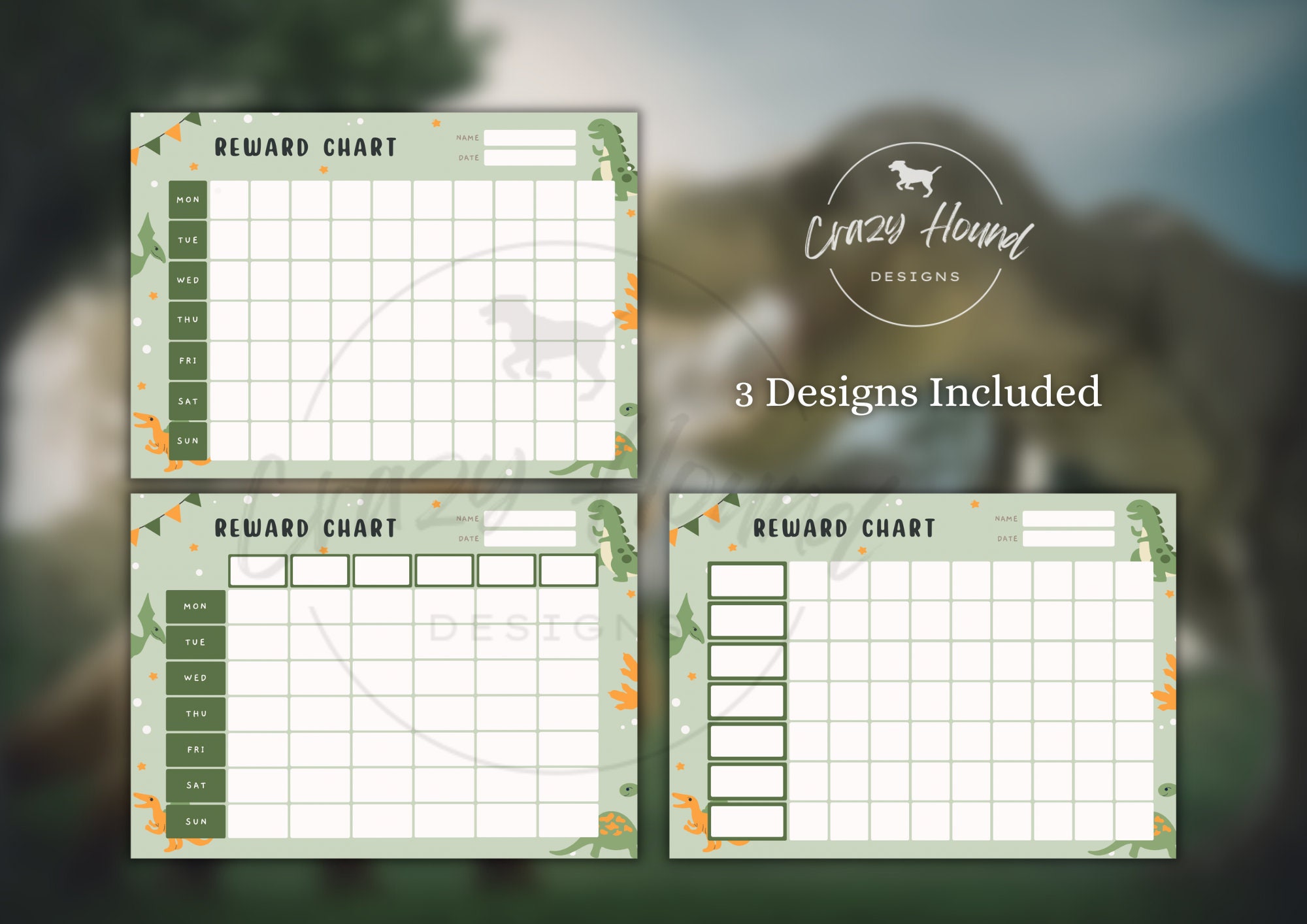 Children’s Dinosaur Reward Chart | Reward Chart for Kids | Crazy Hound ...