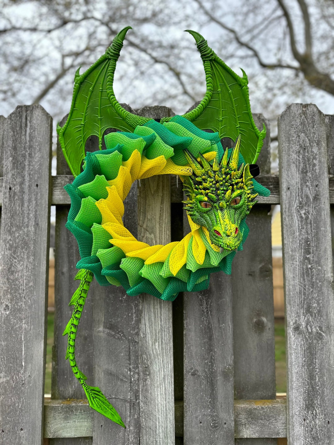Green and Yellow Round Dragon - Etsy