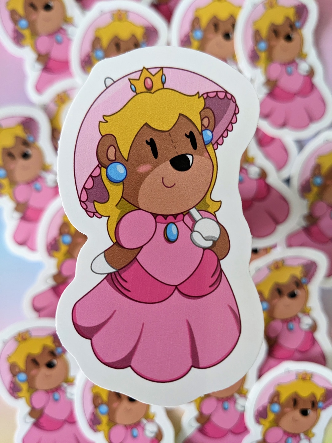Princess Peach Teddy Bear Sticker - Etsy