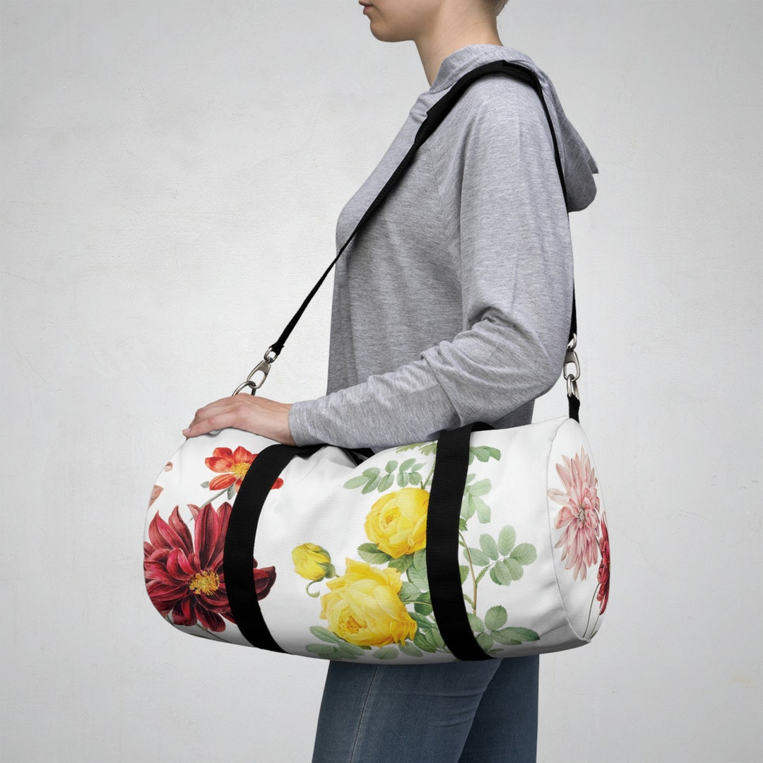 Vintage Floral Design Duffel Bag, Flower Pattern, White Lotus Inspired ...