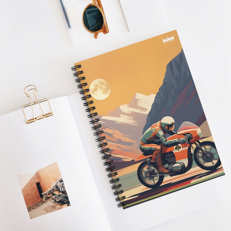 Vintage Cafe Racer, Spiral Notebook Ruled Line, Motorcycle Art, Classic ...