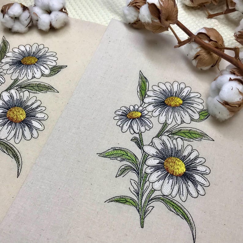 Daisy Flowers Machine Embroidery Design. Floral Outline Embroidery File ...
