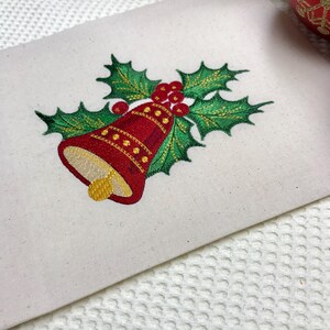 Festive Christmas Bell Embroidery Design: Digital Holly Berry Pattern ...