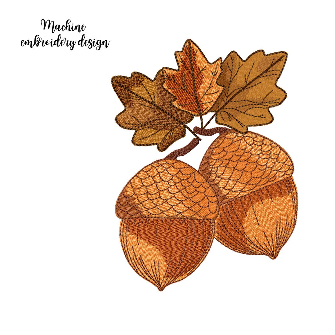 Autumn Acorn and Fall Leaf Embroidery File for Home Decor and Kitchen ...
