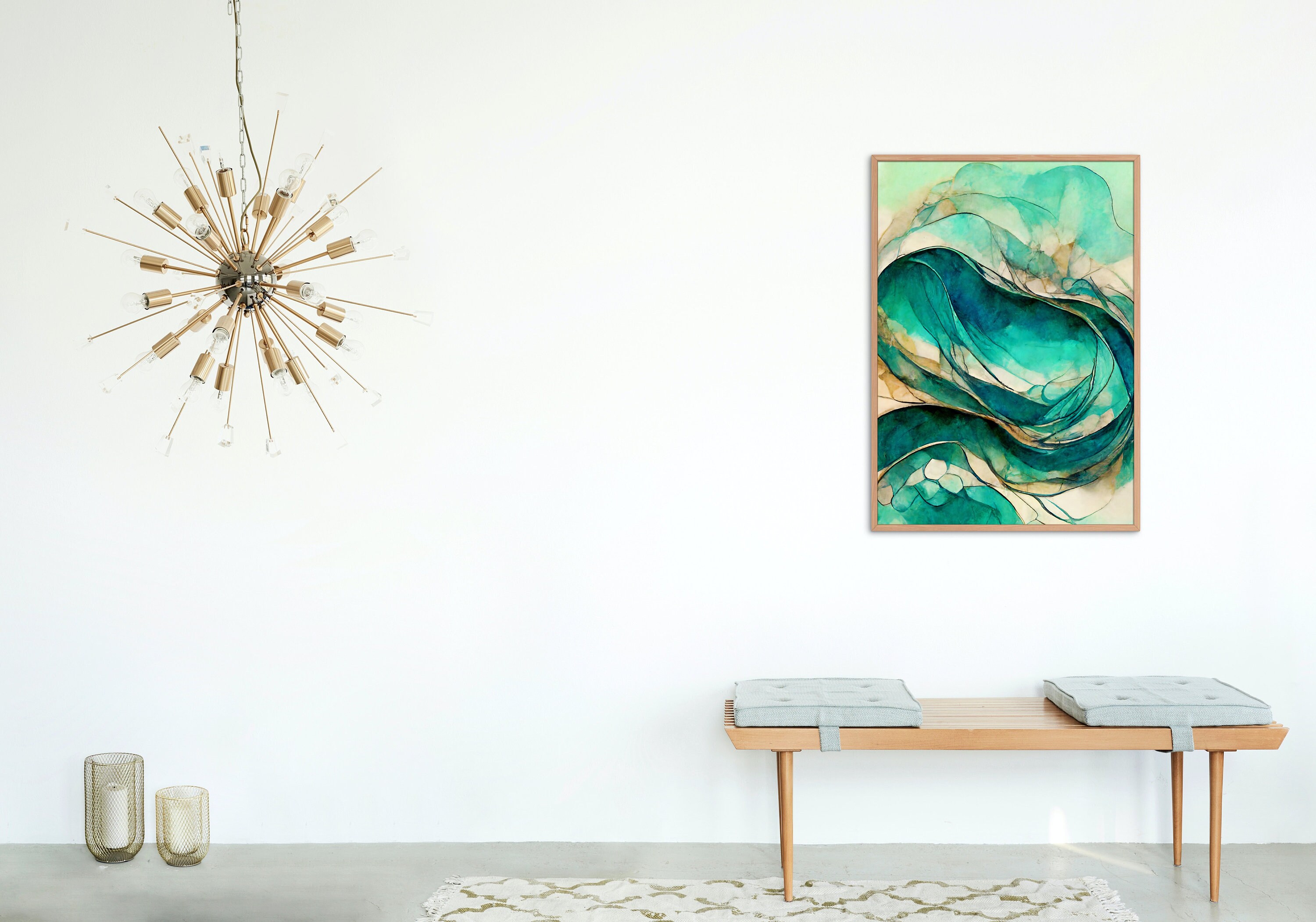 Modern Abstract Emerald Green Wave Printable Wall Art - Digital ...