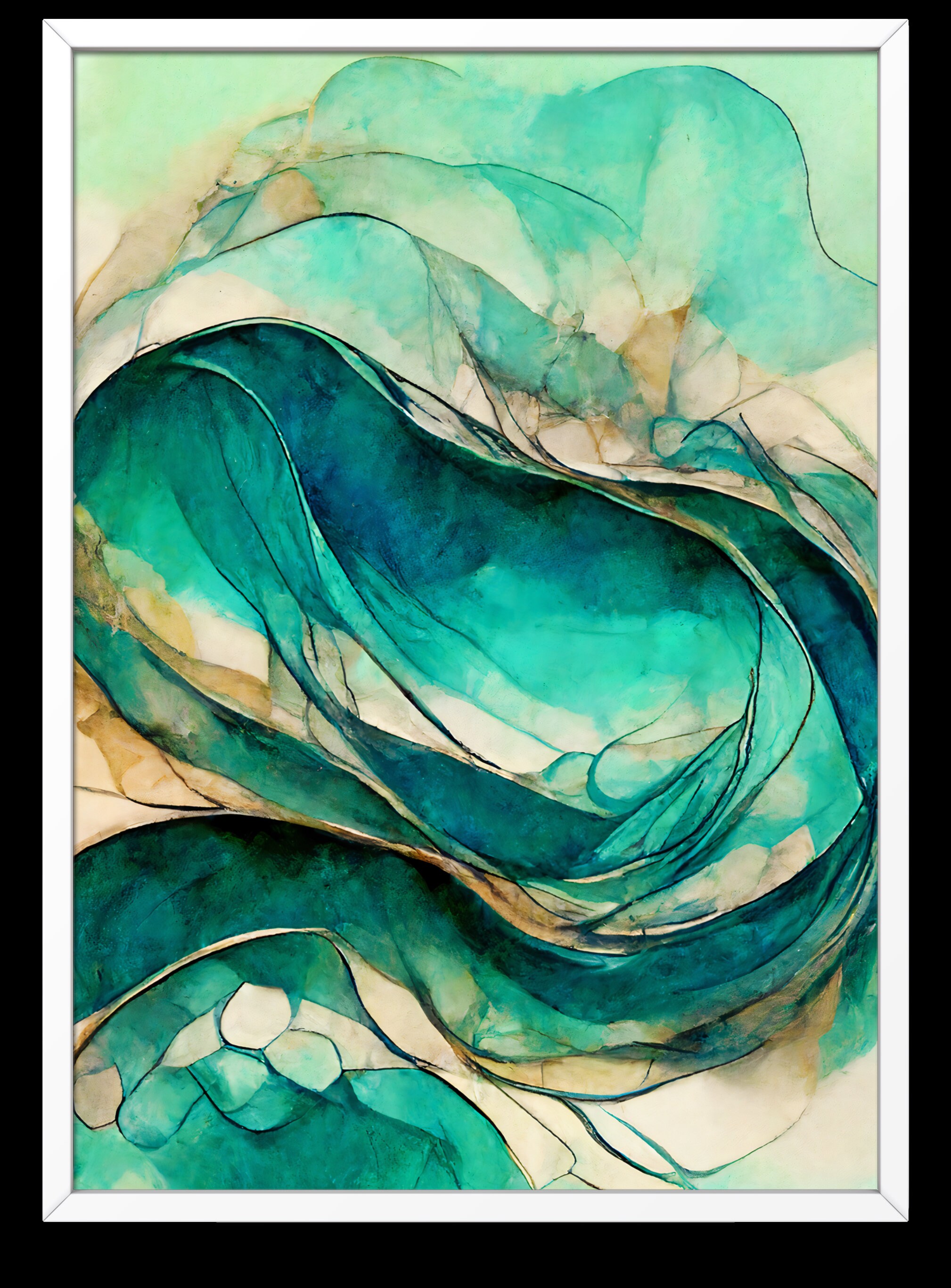 Modern Abstract Emerald Green Wave Printable Wall Art - Digital ...
