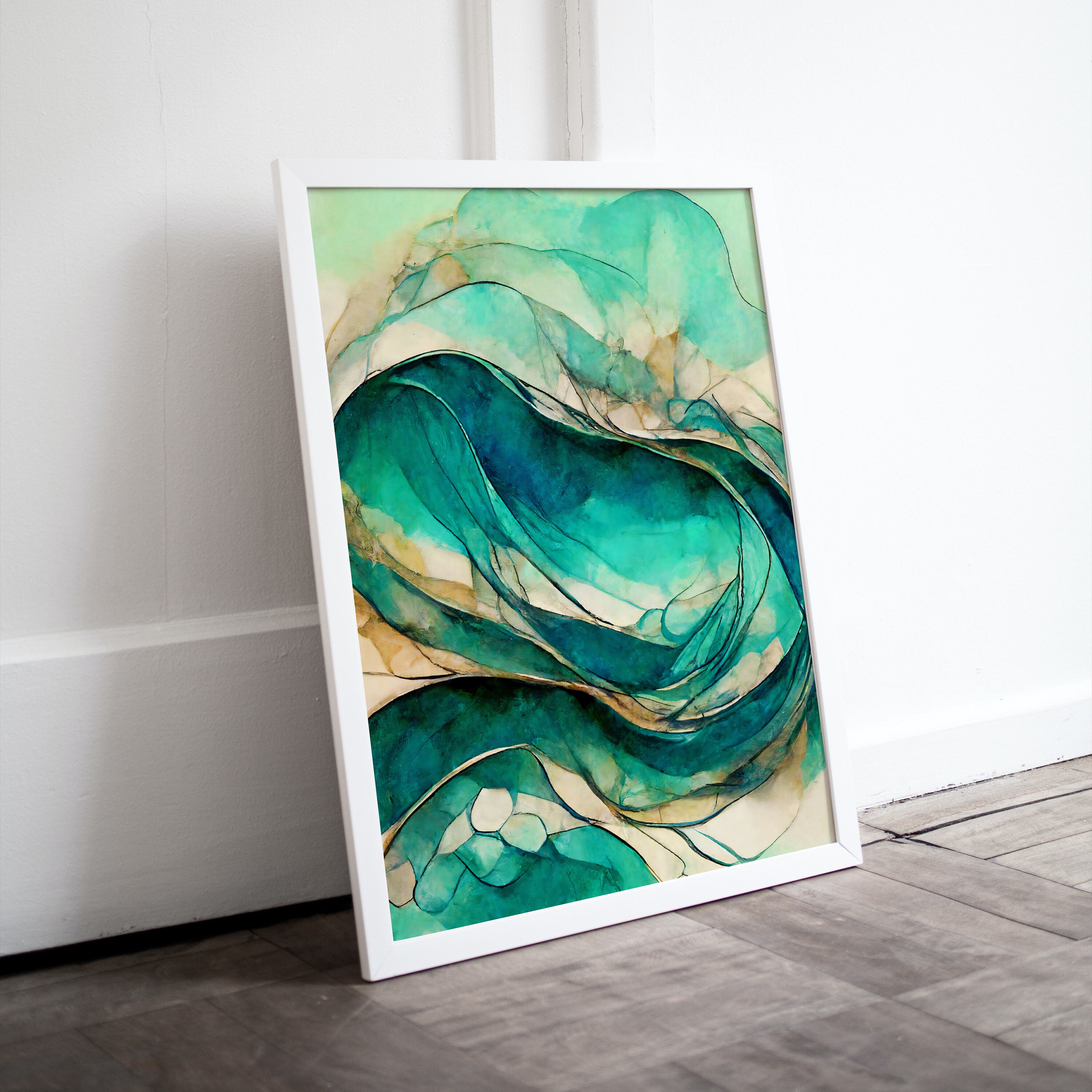 Modern Abstract Emerald Green Wave Printable Wall Art - Digital ...