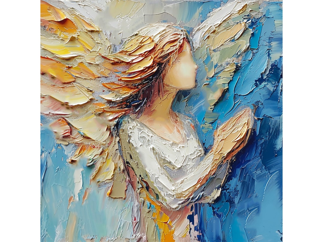 Angel Oil Painting on Canvas Angel Wings Textured Original Art Woman ...