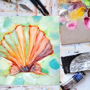 Seashell Oil Painting Fish Original Art Shellfish Artwork Underwater ...