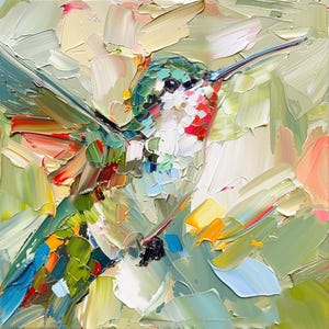 Hummingbird Oil Painting on Canvas Small Bird Impasto Original Canvas ...
