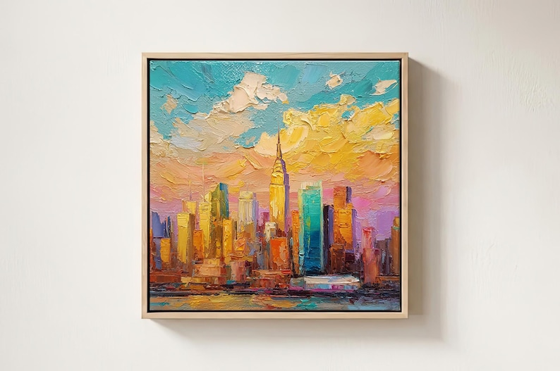 New York City Skyline Oil Painting, Manhattan Empire State Building ...