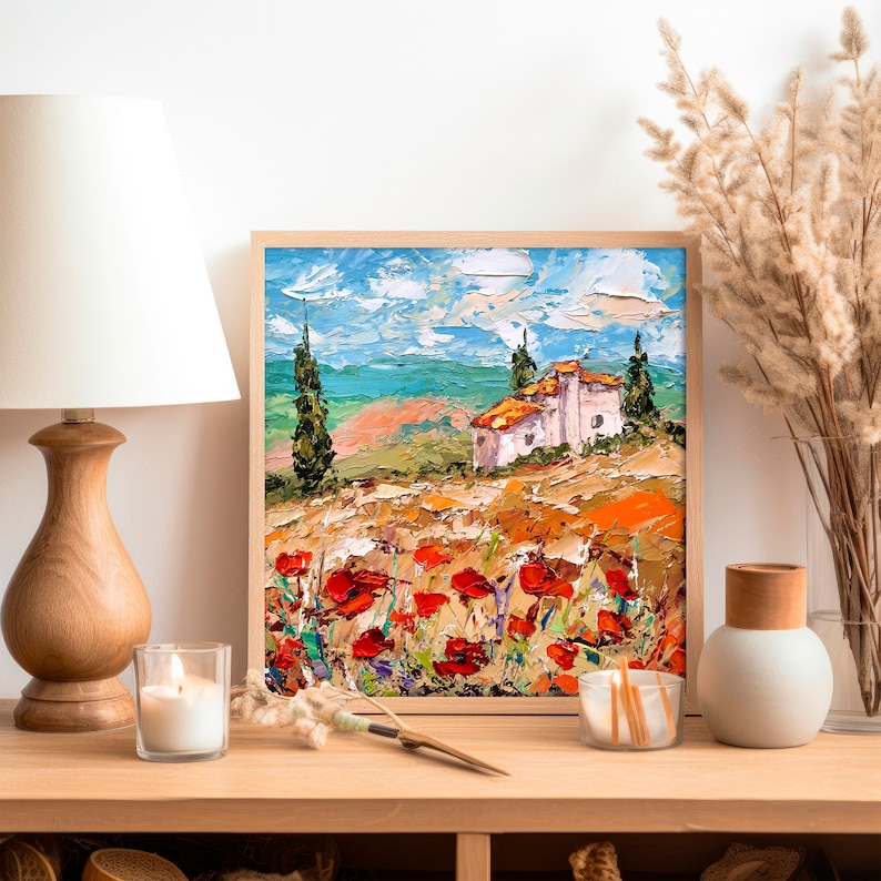 Tuscany Painting Italy Countryside Original Art Poppy Fields Impasto ...