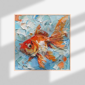 Goldfish Oil Painting: Impasto Fish Art, Textured Underwater Scene - Etsy