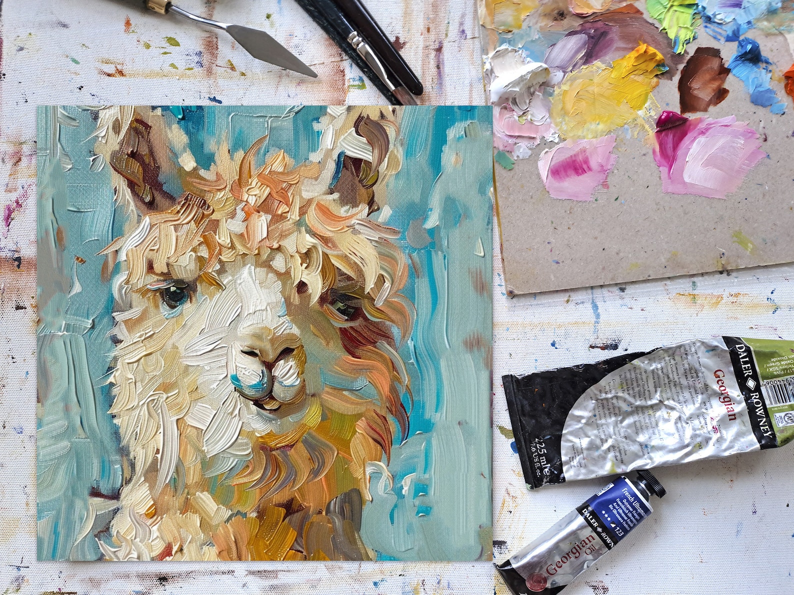 Alpaca Painting on Canvas Animal Portrait Impasto Original Art Lama ...