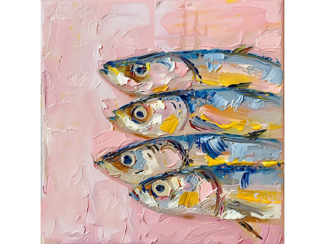 Sardine Oil Painting Marine Original Fine Art Fish Impasto Artwork ...