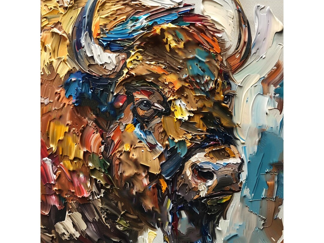 Bison Oil Painting: Impasto Wild Animal Art, Nursery Decor (10x10 In ...