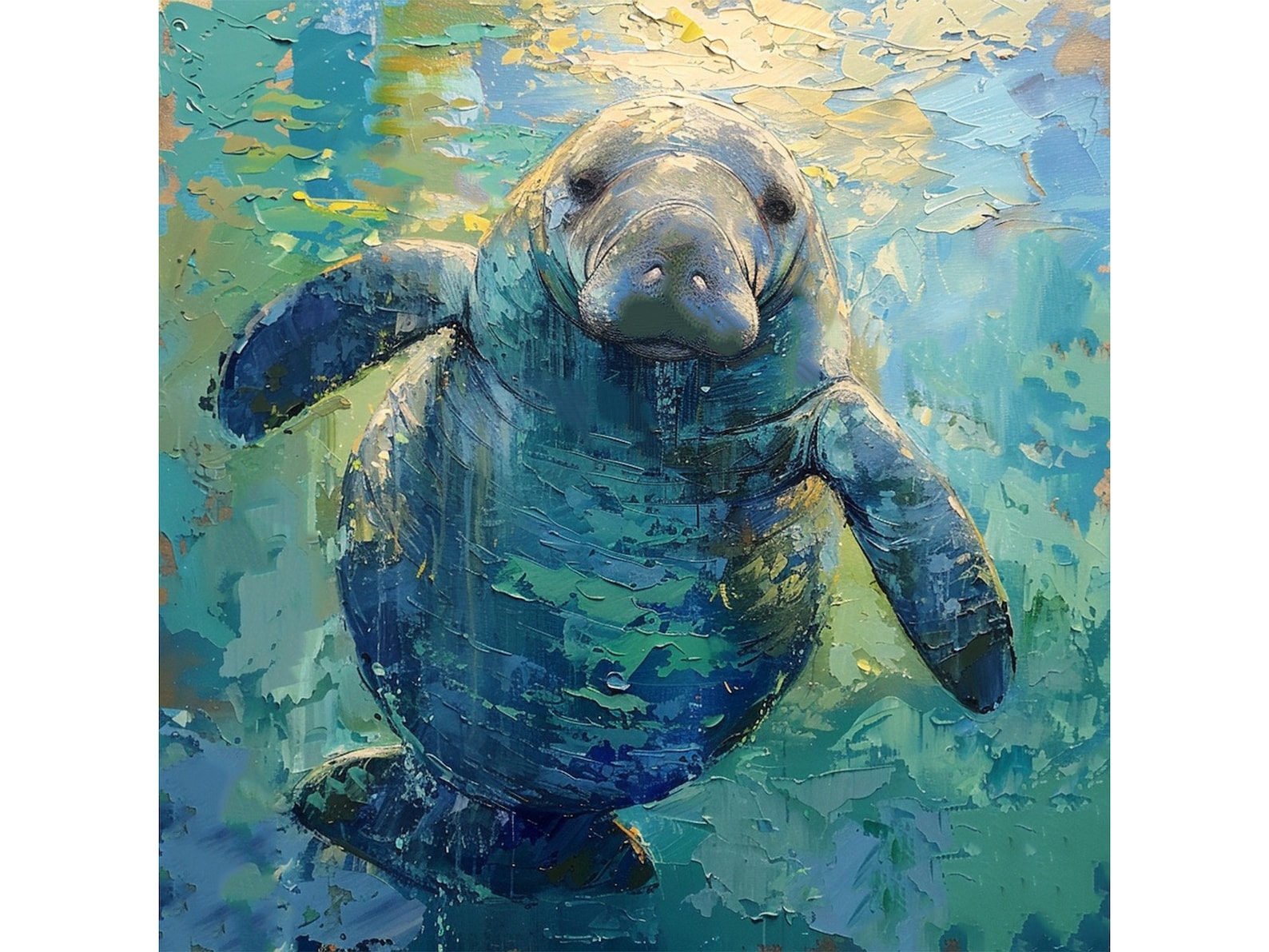 Manatee Oil Painting Water Animals Original Fine Art Underwater Animals ...