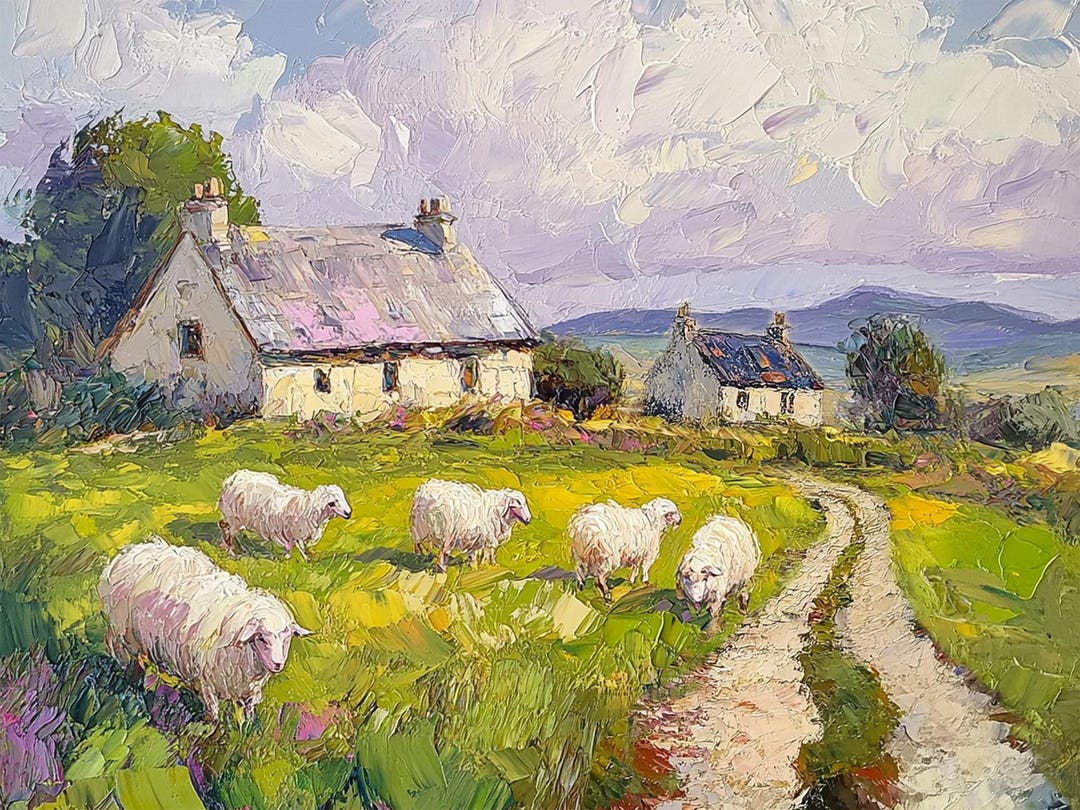 Irish Rustic Farmhouse Oil Painting on Canvas Ireland Countryside ...