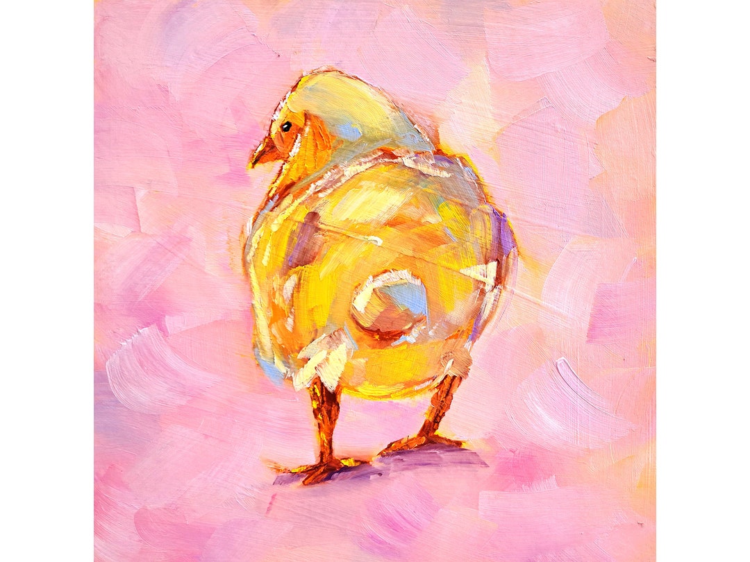 Chick Painting on Canvas Chicken Original Art Farm Animals Oil Painting ...