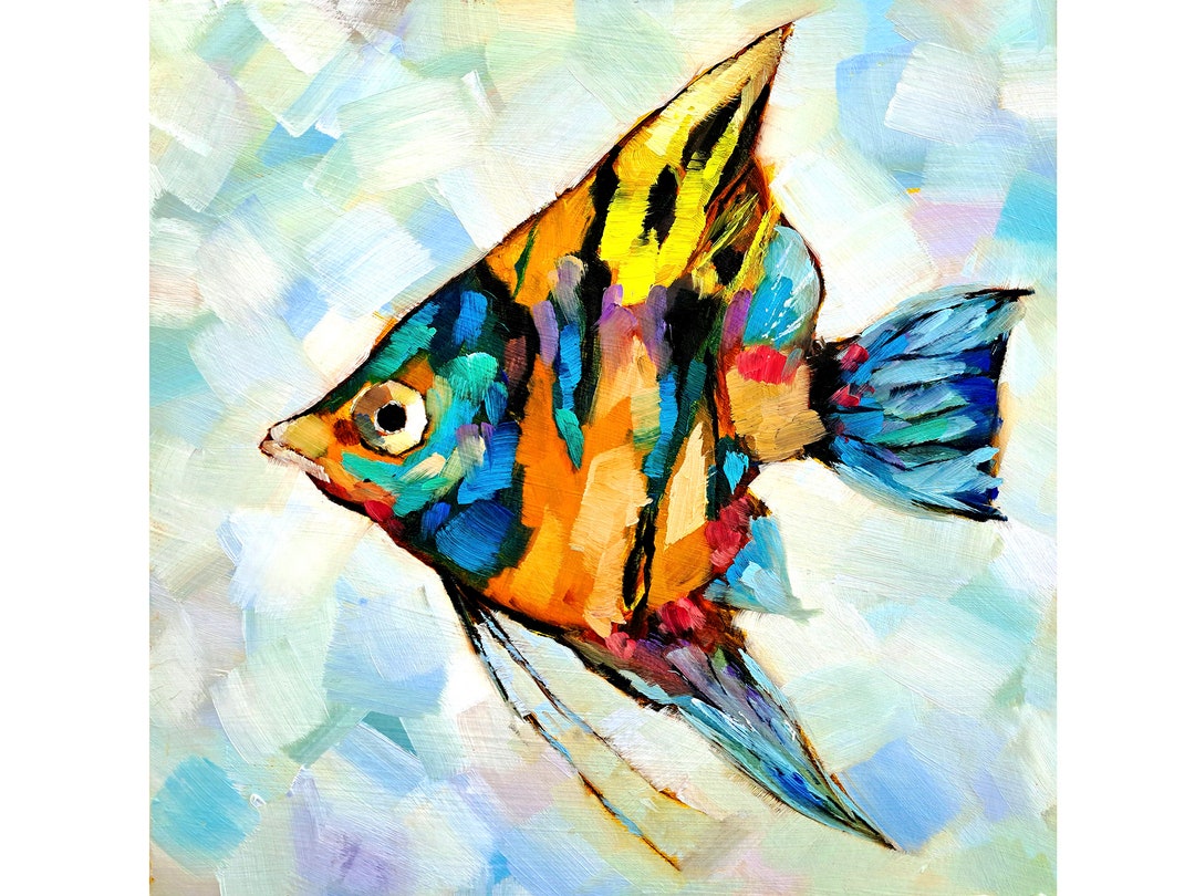 Angelfish Painting Fish Original Art Animal Oil Painting Small Wall Art ...