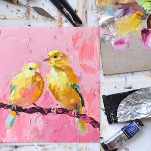 Yellow Canary Painting Bird Original Fine Art Couple Animals Wall Art ...