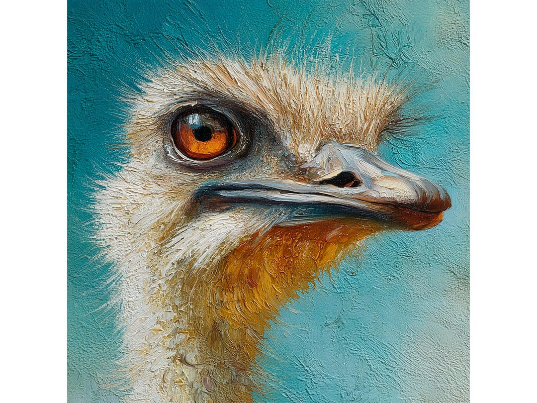 Ostrich Large Oil Painting Bird Portrait Impasto Animal Wall Art ...