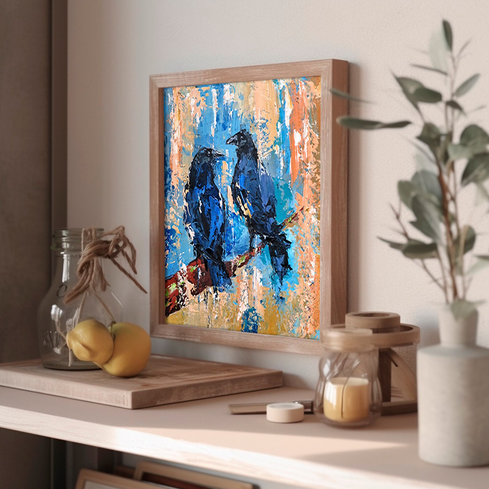 Black Ravens Oil Painting: Couple of Crows, Original Bird Art - Etsy