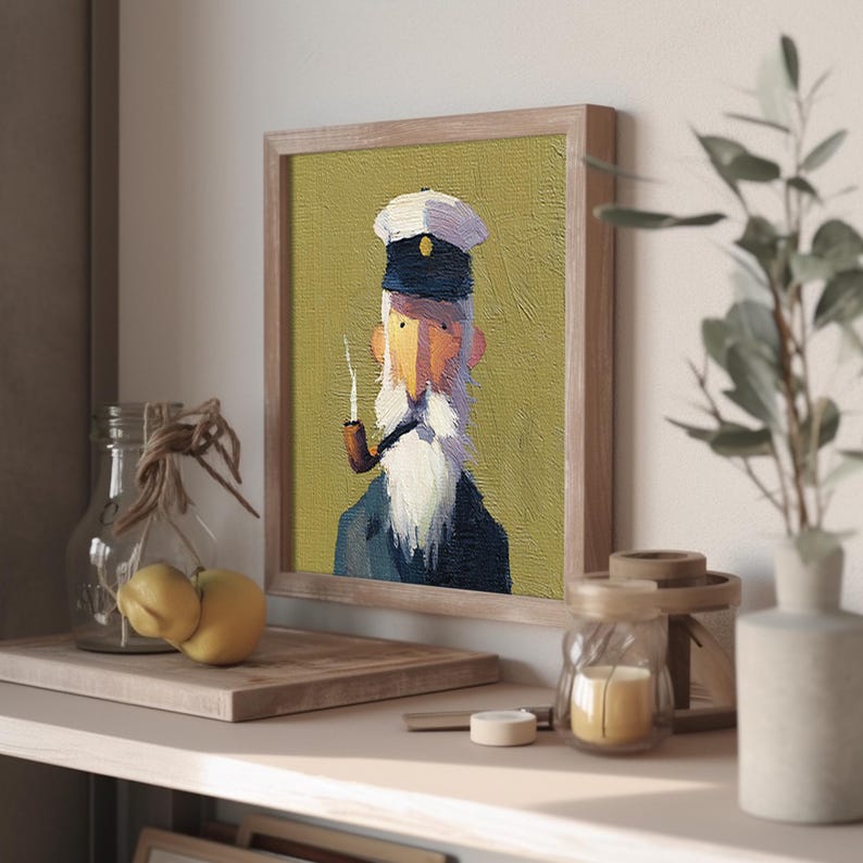 Nautical Captain Painting Impasto Oil Portrait Pipe Sailor Art ...