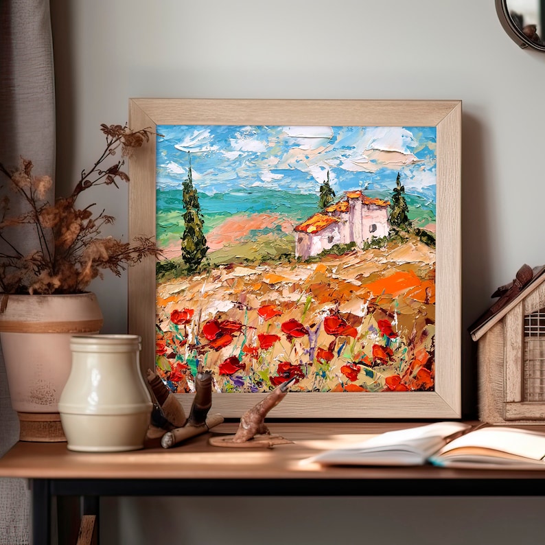 Tuscany Painting Italy Countryside Original Art Poppy Fields Impasto ...