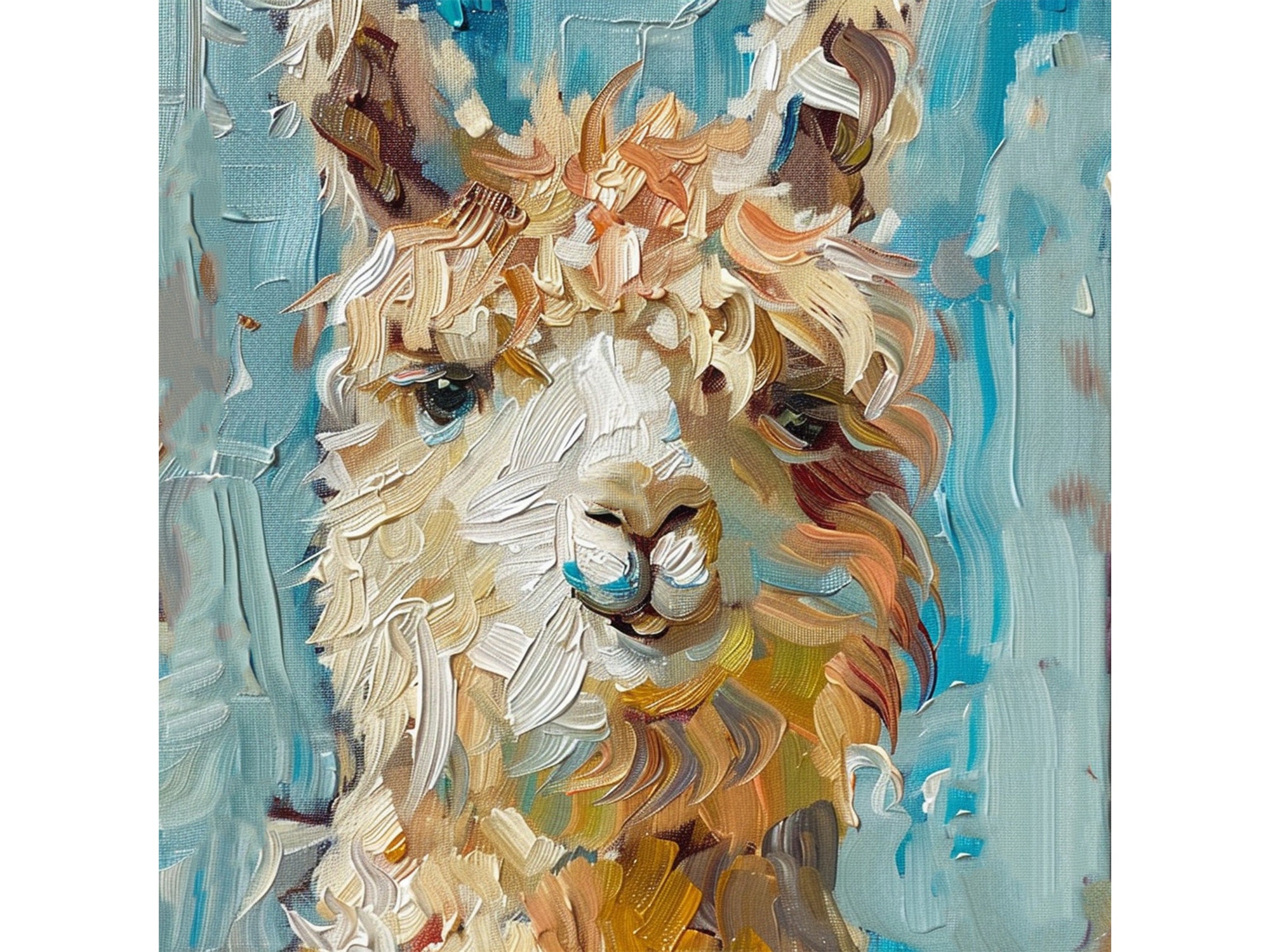 Alpaca Painting on Canvas Animal Portrait Impasto Original Art Lama ...