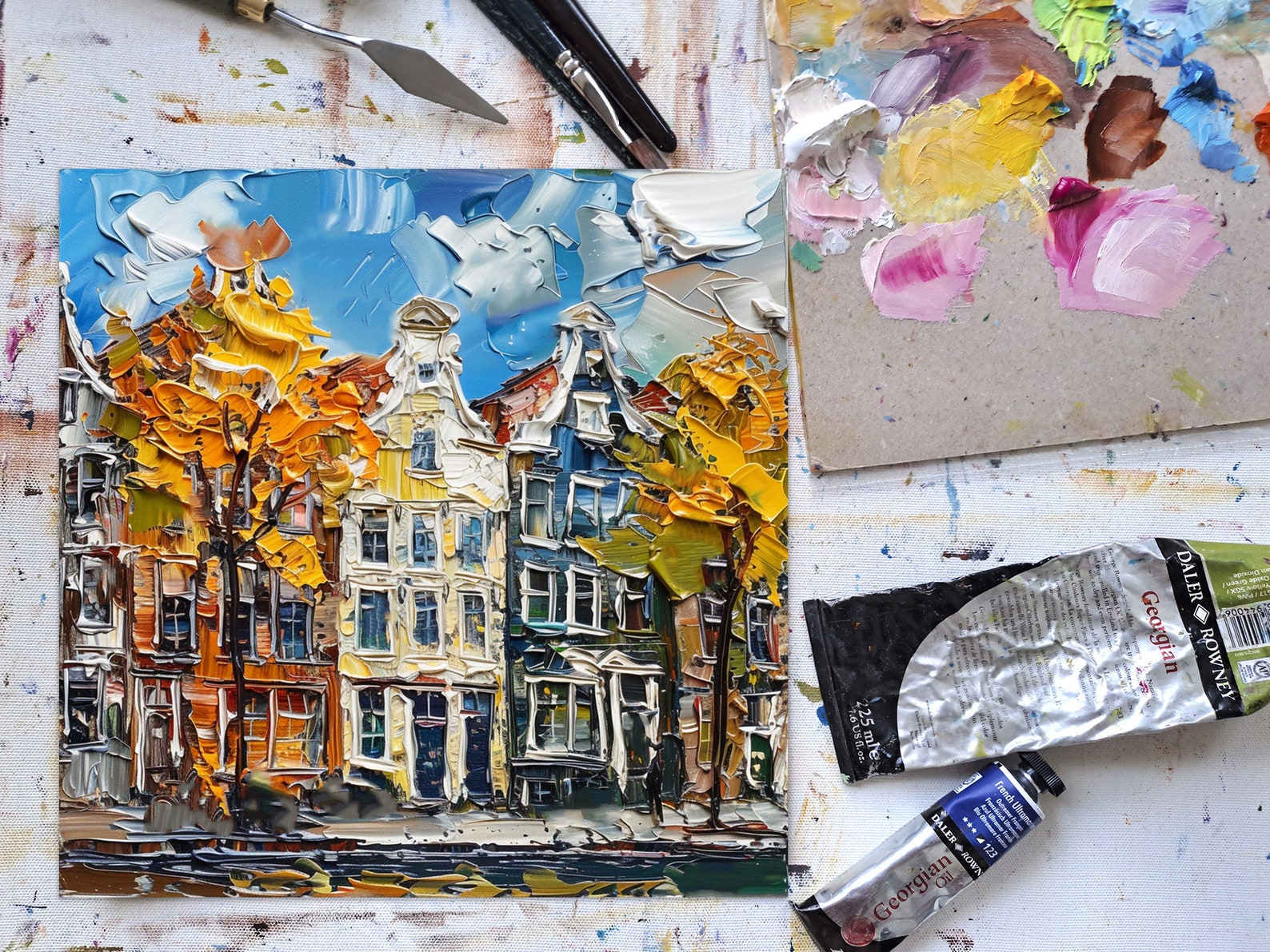 Amsterdam Oil Painting Netherlands Cityscape Original Art Amsterdam ...
