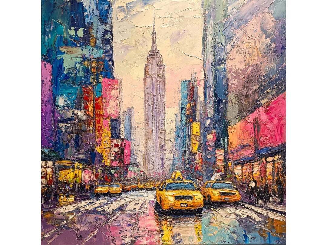 New York City Oil Painting Empire State Building Wall Art Urban Street ...