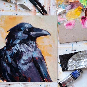 Impasto Raven Oil Painting: Gothic Bird Art, Halloween Decor - Etsy