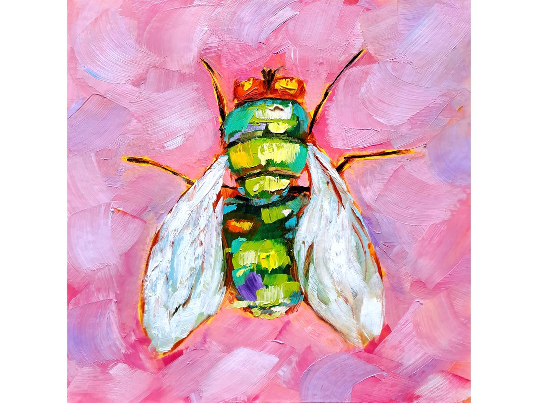 Original Fly Oil Painting: Colorful Insect Art, 10x10 - Etsy