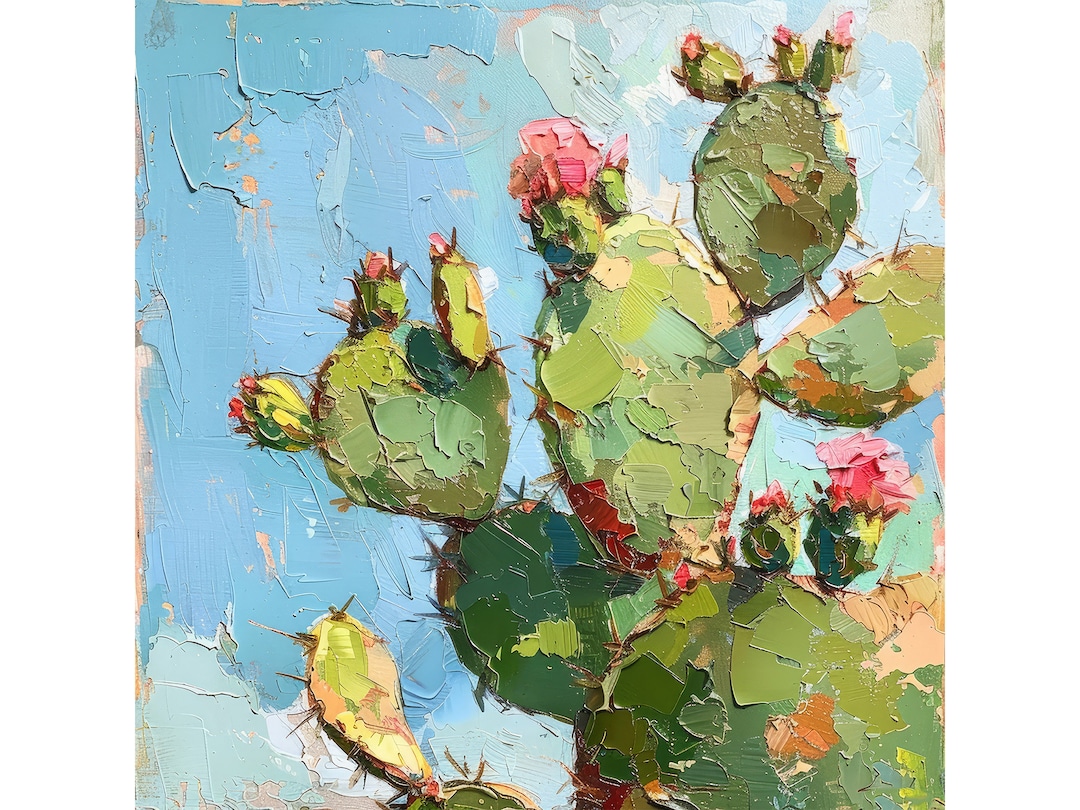 Cactus Painting Arizona Original Art Cactus Flowers Impasto Artwork ...