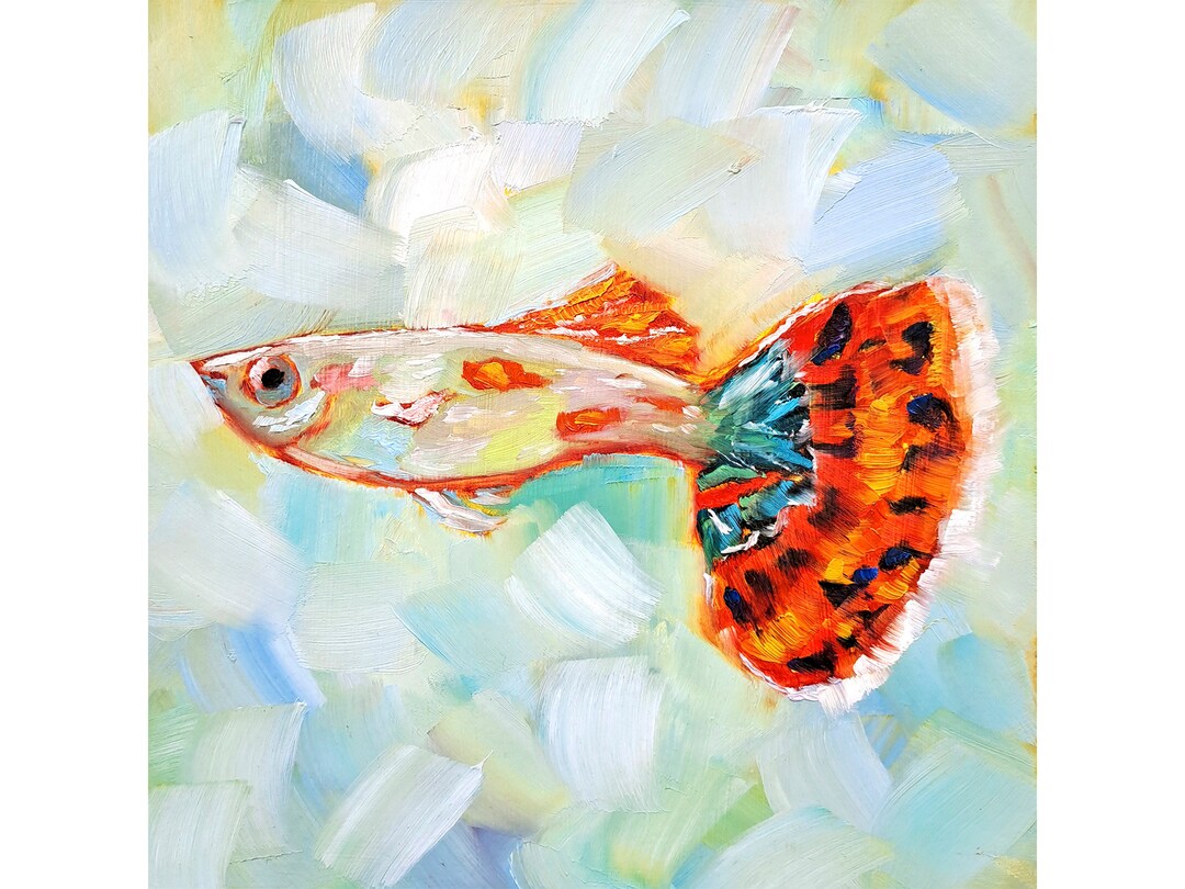 Guppy Fish Painting Animal Original Art Sea Animals Oil Artwork Marine ...