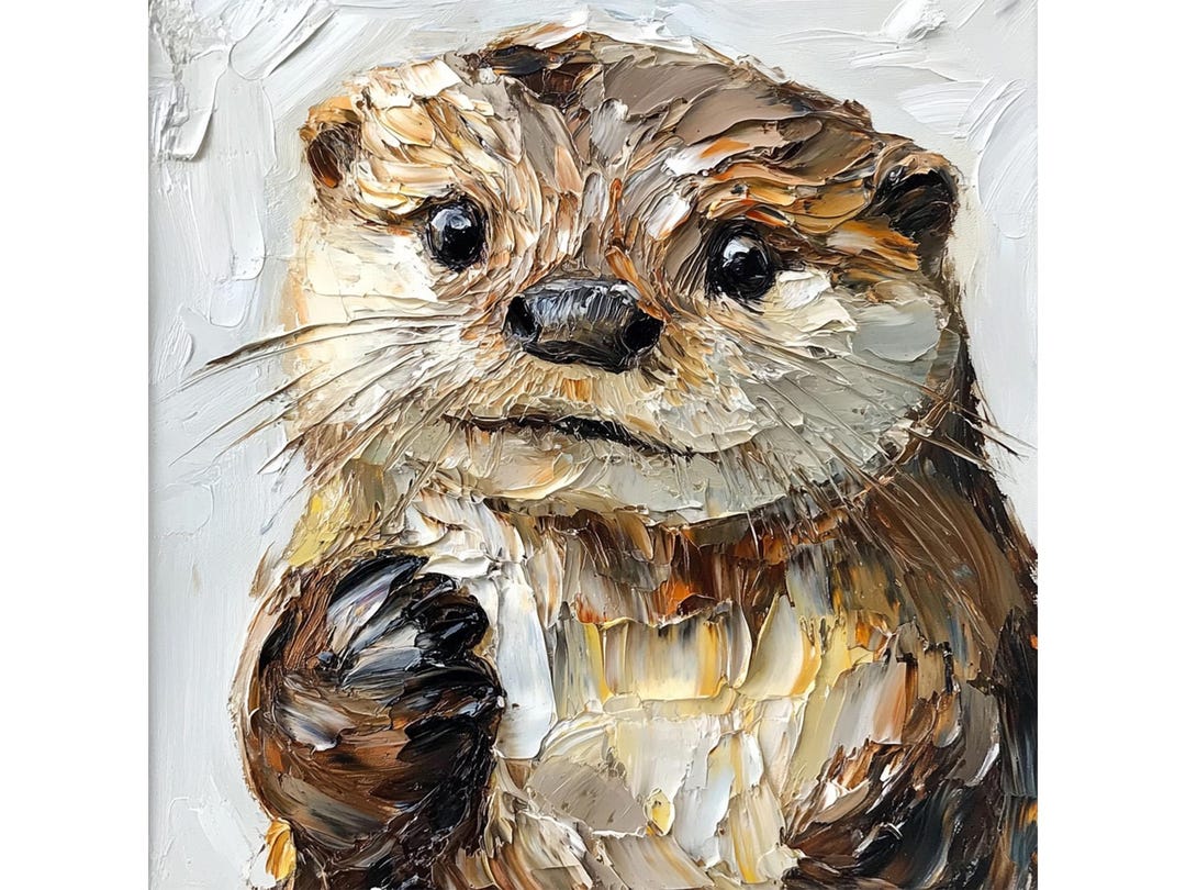 Otter Painting Wild Animals Impasto Original Canvas Fine Art Pet's ...