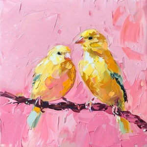 Yellow Canary Painting Bird Original Fine Art Couple Animals Wall Art ...