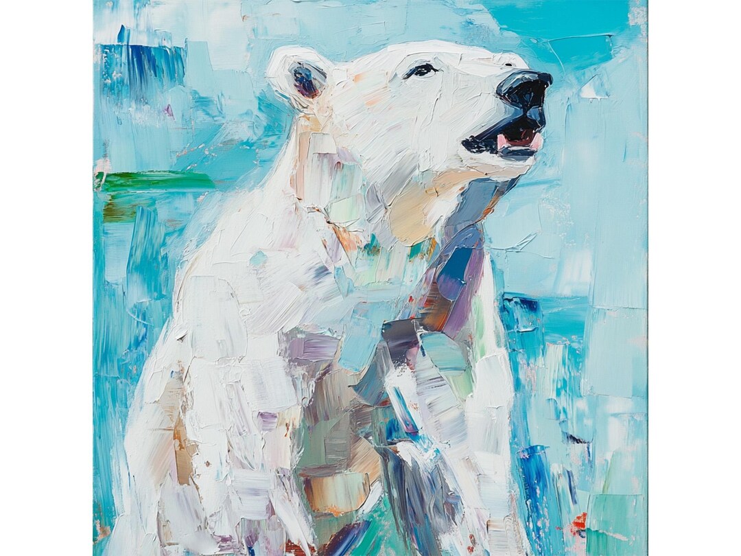 Polar Bear Oil Painting on Canvas Polar Animals Original Canvas Art ...