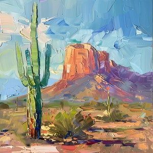 Big Bend National Park Painting Cactus Original Art Texas Landscape ...