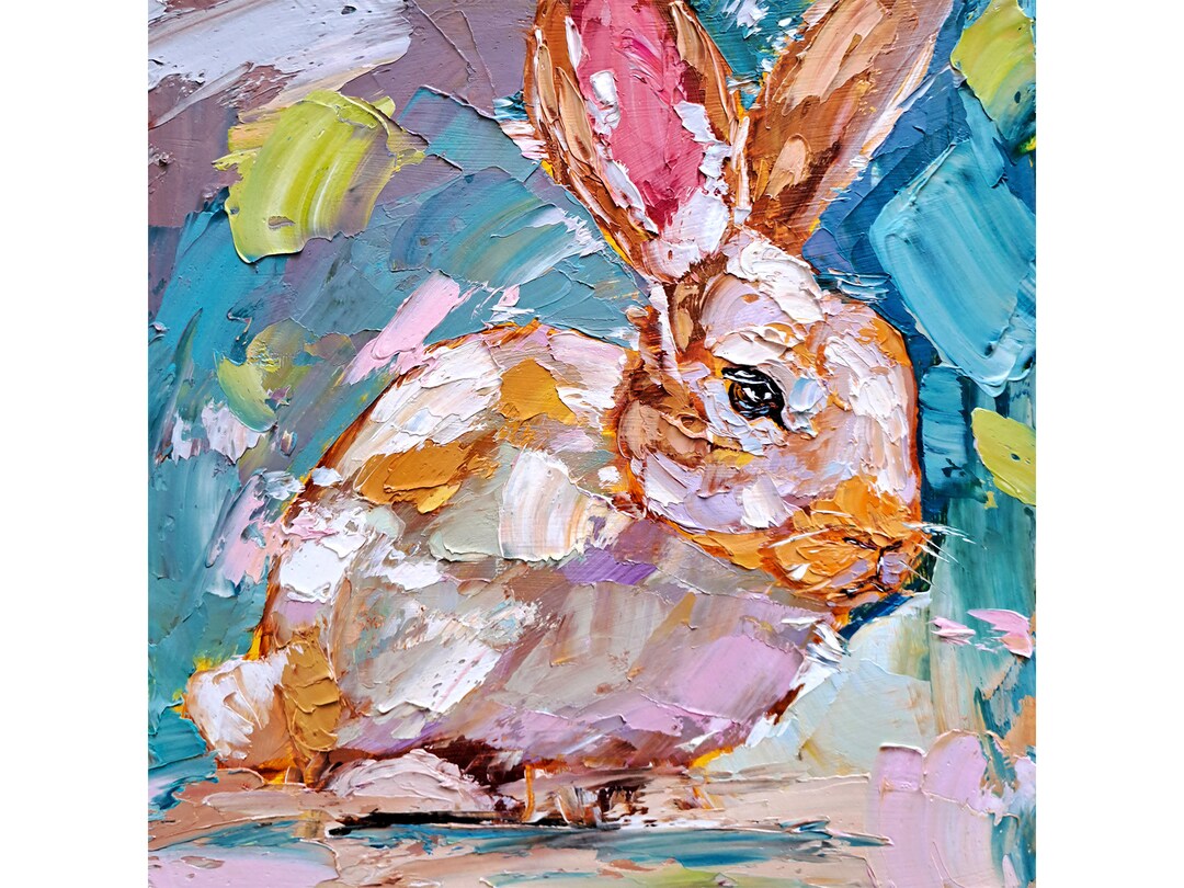 Bunny Oil Painting Baby Animals Original Art Farm Animals Impasto ...