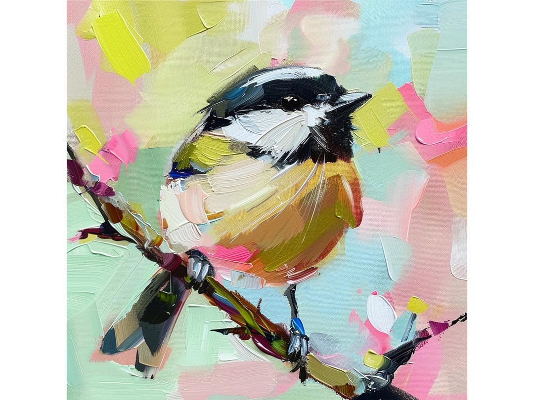 Chickadee Oil Painting on Canvas: Small Bird Art (10x10 In) - Etsy