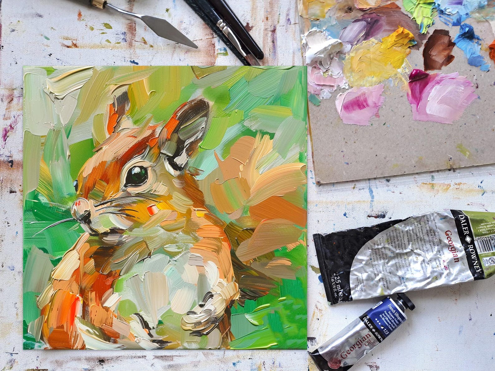 Squirrel Oil Painting on Canvas: Wild Animal Portrait Art by Artsenya ...