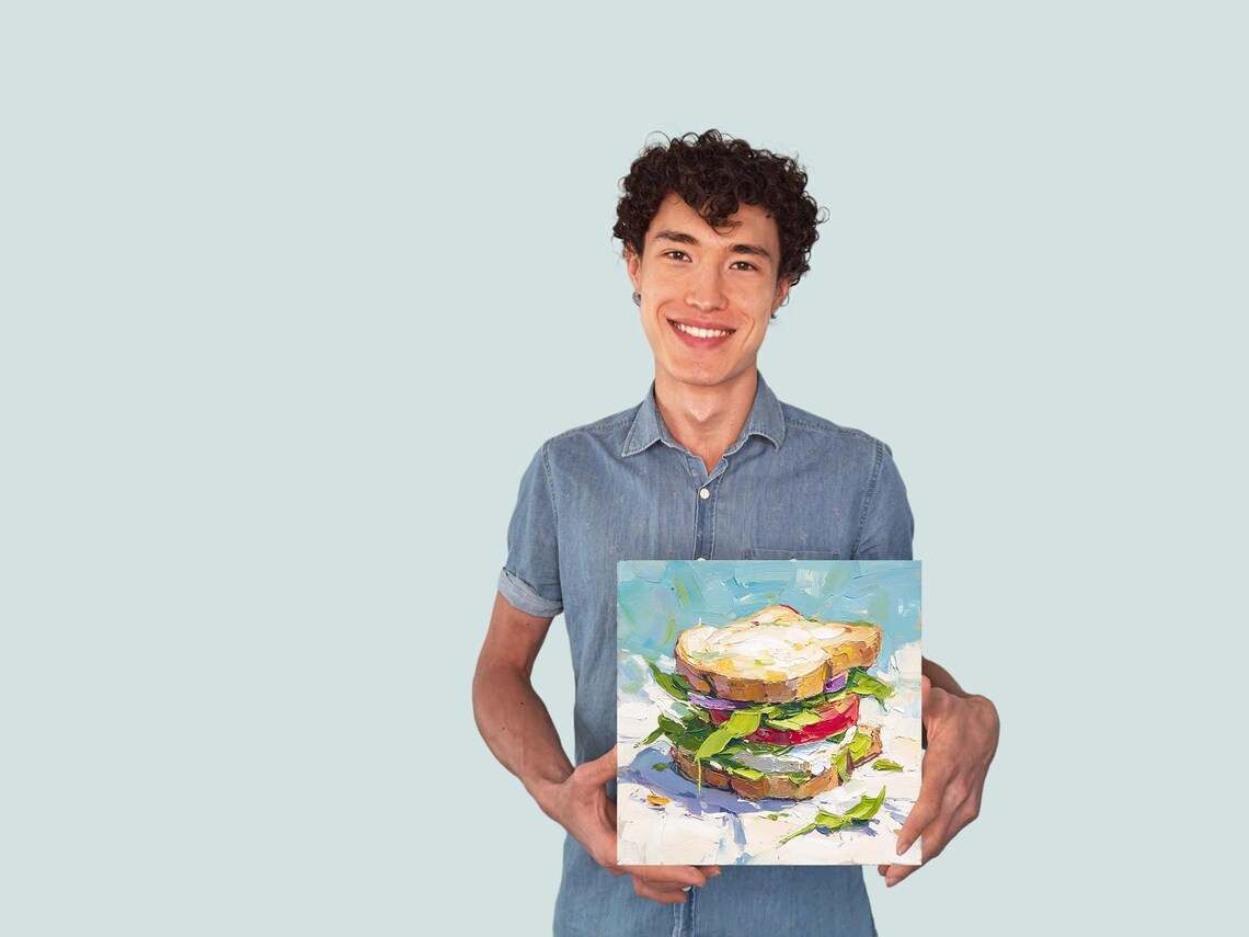 Sandwich Oil Painting Impasto Art Colorful Food Wall Decor Kitchen Art ...