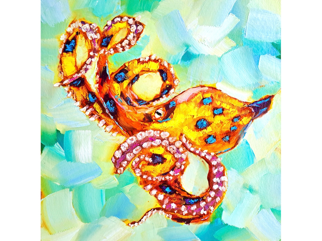 Octopus Painting Fish Original Art Underwater Artwork Sea Animals Wall ...