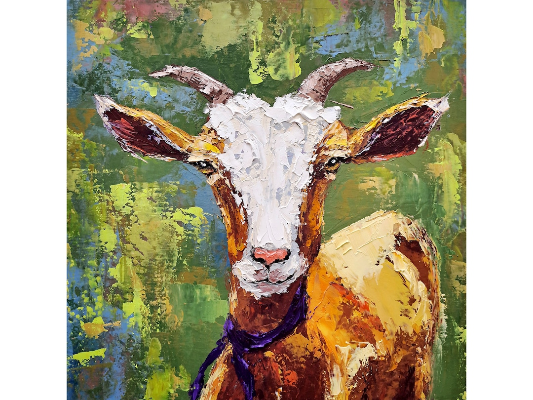 Goat Painting Farm Animals Original Art Farmhouse Impasto Oil Painting ...