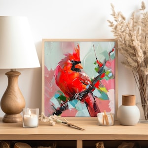 Red Cardinal Oil Painting on Canvas Birds Original Canvas Fine Art ...