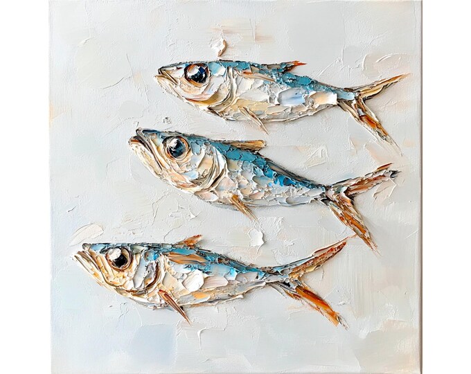 Sardine Fish Impasto Canvas Painting Fish Textured Original Canvas Art ...