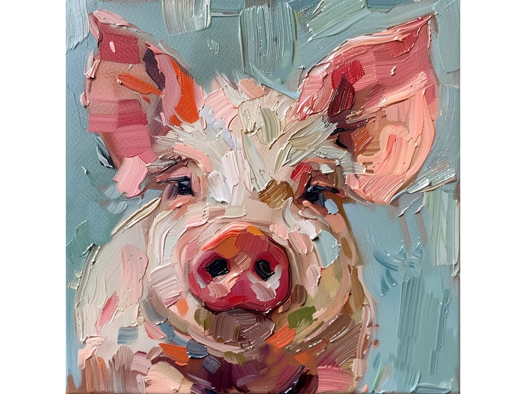 Pig Painting Farm Animals Impasto Original Art Baby Animals Artwork ...